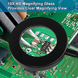 Magnetic Helping Hand, 10X Magnifying Glass with Light and Stand, Upgrade Soldering Helping Hands Station, 4 Flexible Metal Arms Heavy Duty Base Electronic Repair Tool for Soldering