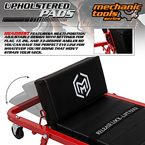 M-AUTO Heavy-Duty Convertible Mechanic Creeper, Z-Creeper 2-in-1 Creeper and Seat 48" Padded Adjustable Headrest Roller Garage Chair with 7 Swivel Casters for Washing, Detailing, Maintenance, Red