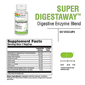 SOLARAY Super Digestaway Digestive Enzyme Blend | Healthy Digestion & Absorption of Proteins, Fats & Carbohydrates | Lab Verified | 60 VegCaps