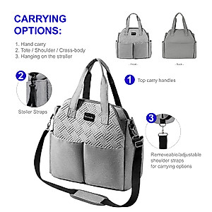 Suavezilla Diaper Bag, Multifunction Travel Tote Diaper Bag for Mom and Dad,Multi-Compartment Baby Bag for Boys and Girls with Changing Pad,Insulated Pockets,Large Capacity-Grey