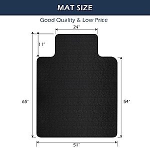 SALLOUS Chair Mat for Hard Floor, 63" x 51" Vinyl Office Chair Mat with Lip, Slip-Resistant Floor Protector Desk Mat for Home - Not for Carpet (Black)