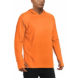 HOPATISEN Hiking Shirts Men Stretchy Sweatshirt cooling Shirt with Hood Quick Dry Fishing Shirt Swimming Boating Sailing Shirt Orange
