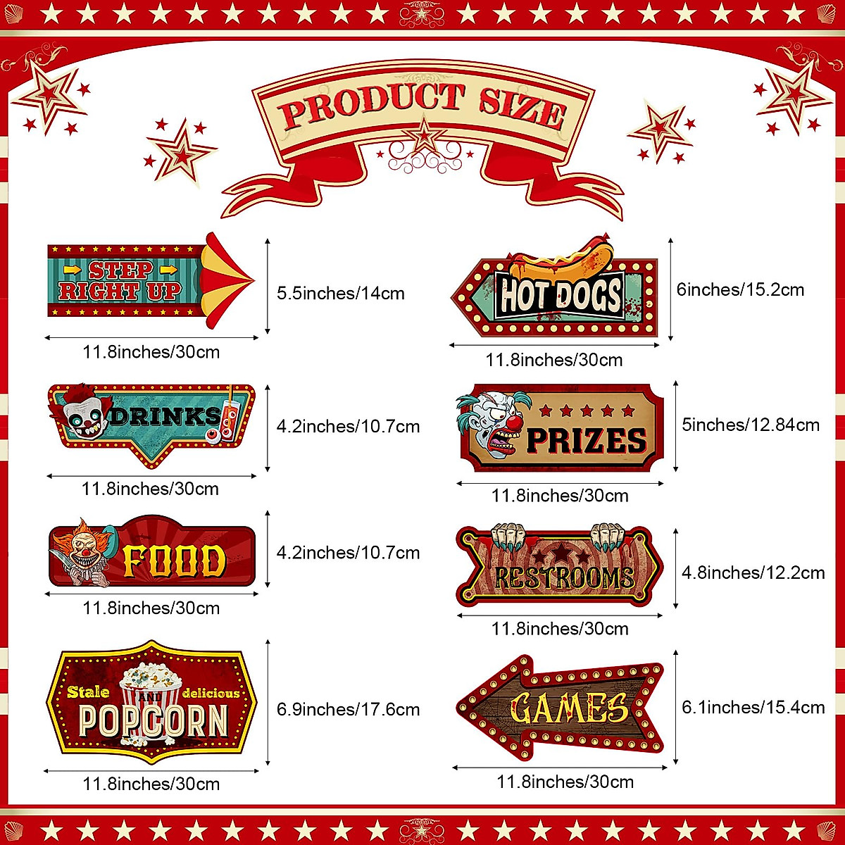 Harloon Circus Party Signs - 18 Pcs Halloween Decor