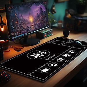 EDGFRTOIO Card Playmat Stitched with Magic Zones, Game Mats Tabletop 24x14 inch for MTG/TCG Card Battles Commander Deck Gaming Desk Mat Duel Mat Card Gameplay Mats for Beginner (Black, Green, 2 Pack)