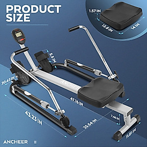 ANCHEER Rowing Machine,Rowing Machines for Home Use with LCD Monitor& Comfortable Seat,Hydraulic Rower Machine with 12 Resistance Levels Up to 290 lb Weight Capacity (Black)