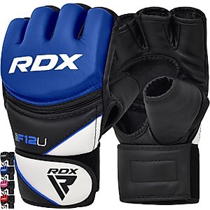 RDX MMA Gloves Grappling Sparring, Maya Hide Leather, Boxing Gloves Men Women Muay Thai Martial Arts Training, Half Finger Adjustable Mitts Wrist Support kickboxing Cage Fighting Punching Bag Workout