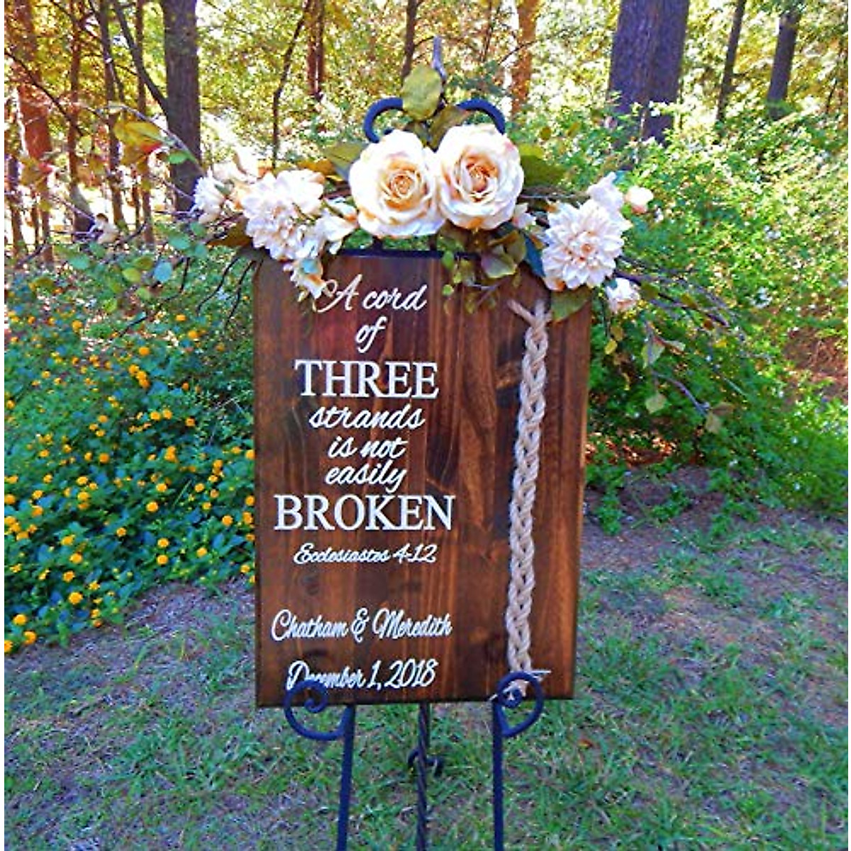 Wood Sign Custom Wedding Gift Personalized Cord Of Three Strands Attached Jute Cords 17 W X 24 T