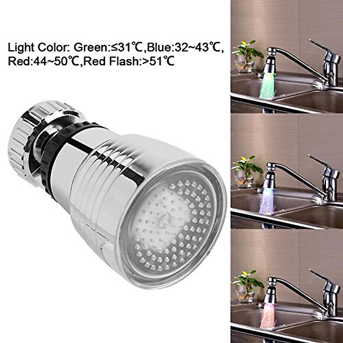 360°Swivel LED Faucet Sprayer,3Colors Temperature Controlled Faucet Spray Head,Anti- LED Faucet Sprayer,Anti-Splashing and Water-saving Faucet Sprayer Head for Kitchen and