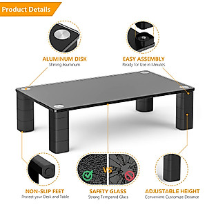 5Rcom Dual Computer Monitor Stand Riser, 2 Pack Height Adjustable Monitor Stand with Tempered Glass, Stackable Desktop Monitor Risers for 2 Monitors, PC, Under Monitor Desk Organizer, Black