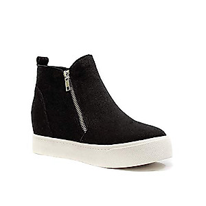 Soda Route Women High Top Fashion Sneaker Shoes with Padded Sole & Side Zipper (Black, Numeric_8_Point_5)