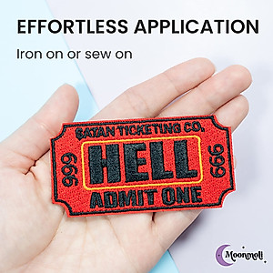 Moonmoli Ticket to Hell Admit One Iron on Embroidered Patches - 3"Wx1.5"H Red/Black Funny Patches – Iron on or Sew On Patches for Clothes, Jacket, Jeans, Hat, Backpack