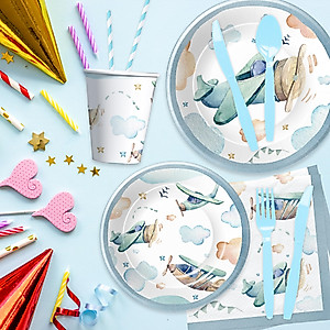 HIPVVILD Airplane Party Decorations Tableware - Airplane Birthday Party Supplies, Paper Plate, Cup, Napkin, Tablecloth, Cutlery, Airplane Theme Birthday Baby Shower Decorations Dinnerware | Serve 24