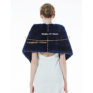 BEAUTELICATE Women's Faux Fur Shawl Stoles Wrap for Bridal/Wedding/Party-S62 Navy Blue, Navy Blue, 67"x14"