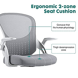 Office Chair - Ergonomic Flip-up Arm Home Office Computer Swivel Desk Chair with Wide Seat, Thickened Seat Cushion, Widened Backrest, Storage Back Basket, Lumbar Support