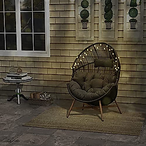 Grand patio Outdoor & Indoor Egg Chair, PE Rope Open Weave Stationary Conversation Chair Oversized Egg Basket Lounger Chair with Stand for Front Porch, Backyard, Living Room(Dark Grey, 1PC)