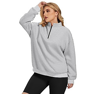 ATHMILE Womens Oversized Half Zip Pullover Long Sleeve Sweatshirt Quarter Zip Hoodie Sweater Teen Girls Fall Y2K Clothes Grey