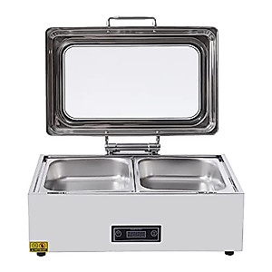 Electric Chafing Dishes - Stainless Steel Buffet Servers 9QT Food Warmer Commercial Chafing Dishes Temp Display Stainless Clear Lid&Handle for Catering (Steel A)