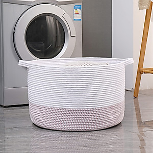 Volhouim XXXLarge Cotton Rope Basket for Organizing Baby Laundry Basket for Blankets Living Room Blanket Basket Cotton Rope Basket with Handle Collapsible Woven Basket Baby Toy Bin， 22"x14" ,Pink