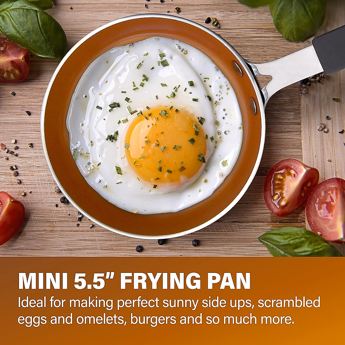 GOTHAM STEEL Mini Nonstick Egg Pan & Omelet Pan – 5.5” Single Serve Egg Frying Pan Nonstick/Skillet, Diamond Infused, Small Frying Pan Designed for Eggs Pancakes, Non Toxic, Dishwasher Safe – Copper
