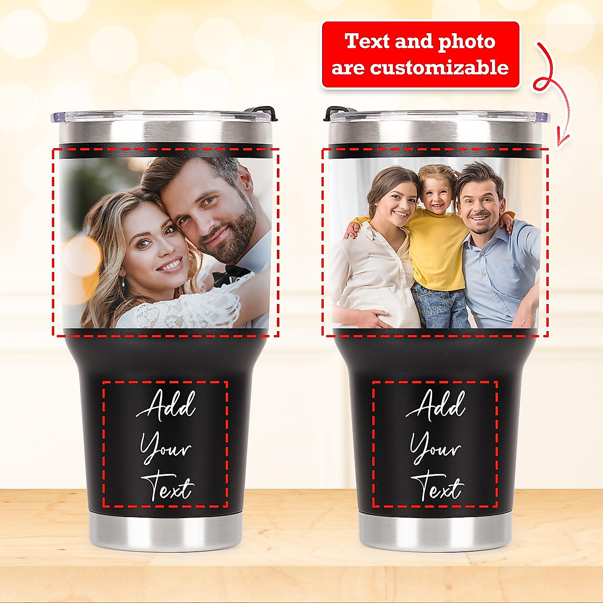 Customizedbee Personalized Tumbler with Picture Text Custom Photo Coffee Mug 30oz Custom Tumblers Personalized Mug Cup Gift for Men Women Dad Mom Valentines Birthday Anniversary Christmas