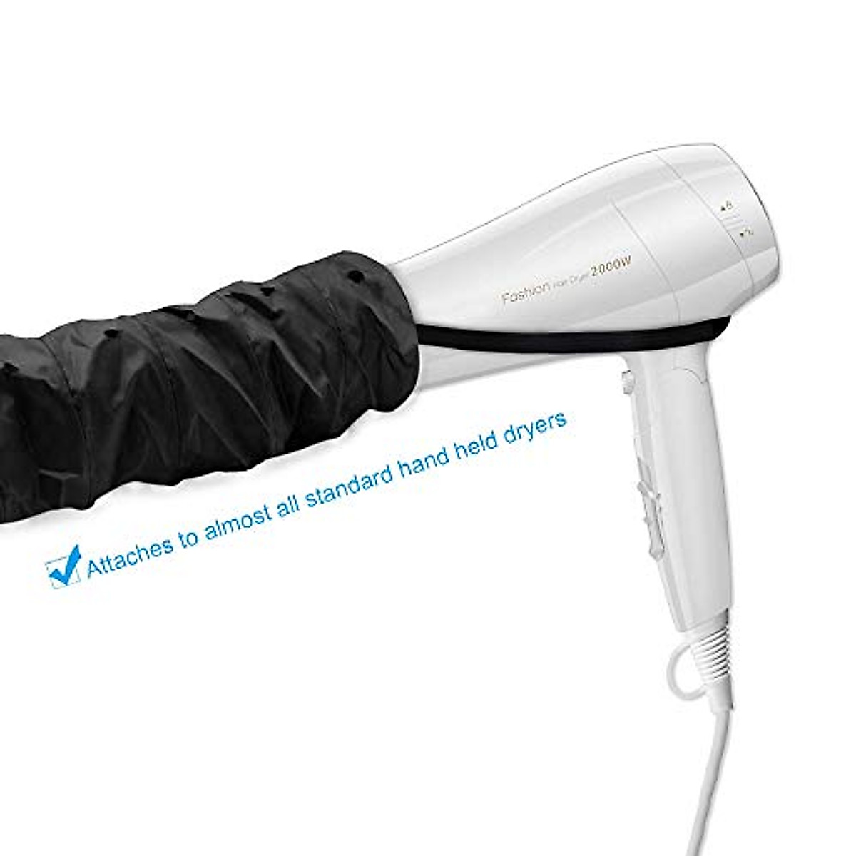 Bonnet Hood Hair Dryer Attachment - Adjustable Extra Large Bonnet Hair Dryer for Hand Held Hair Dryer with Stretchable Grip and Extended Hose Length (Black)
