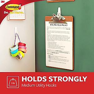 Command Medium Utility Hooks, Damage Free Hanging Wall Hooks with Adhesive Strips, No Tools Wall Hooks for Hanging Organizational Items in Living Spaces, 20 White Hooks and 24 Command Strips