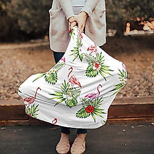 Tropical Baby Car Seat Covers, Nursing Cover Breastfeeding Scarf/Shawl, Infant Carseat Canopy, Stretchy Soft Breathable Multi-use Cover Ups, Animal Flamingo Flower Summer