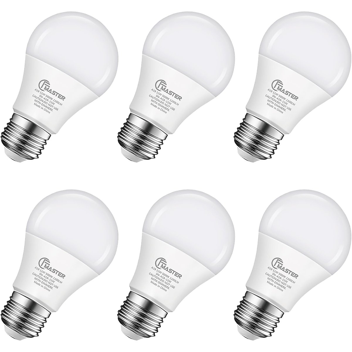 JIANGSILING A19 LED Light Bulb, 75W Equivalent LED Bulb, 11W 5000K Daylight, 1100 Lumens, Non-Dimmable Light Bulbs, CRI 85+, No Flicker E26 Base Bulbs for Home Office, 6-Pack