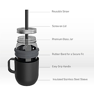 asobu Moonshine Mason Jar with Stainless Steel Insulated Sleeve and Handle Doubles as a Mug 16 Ounces (GLITTER NUDE)