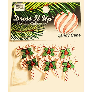 Candy Cane Buttons by Dress It Up Buttons and Embellishments - Holiday Collection, Red White & Green, 24mm
