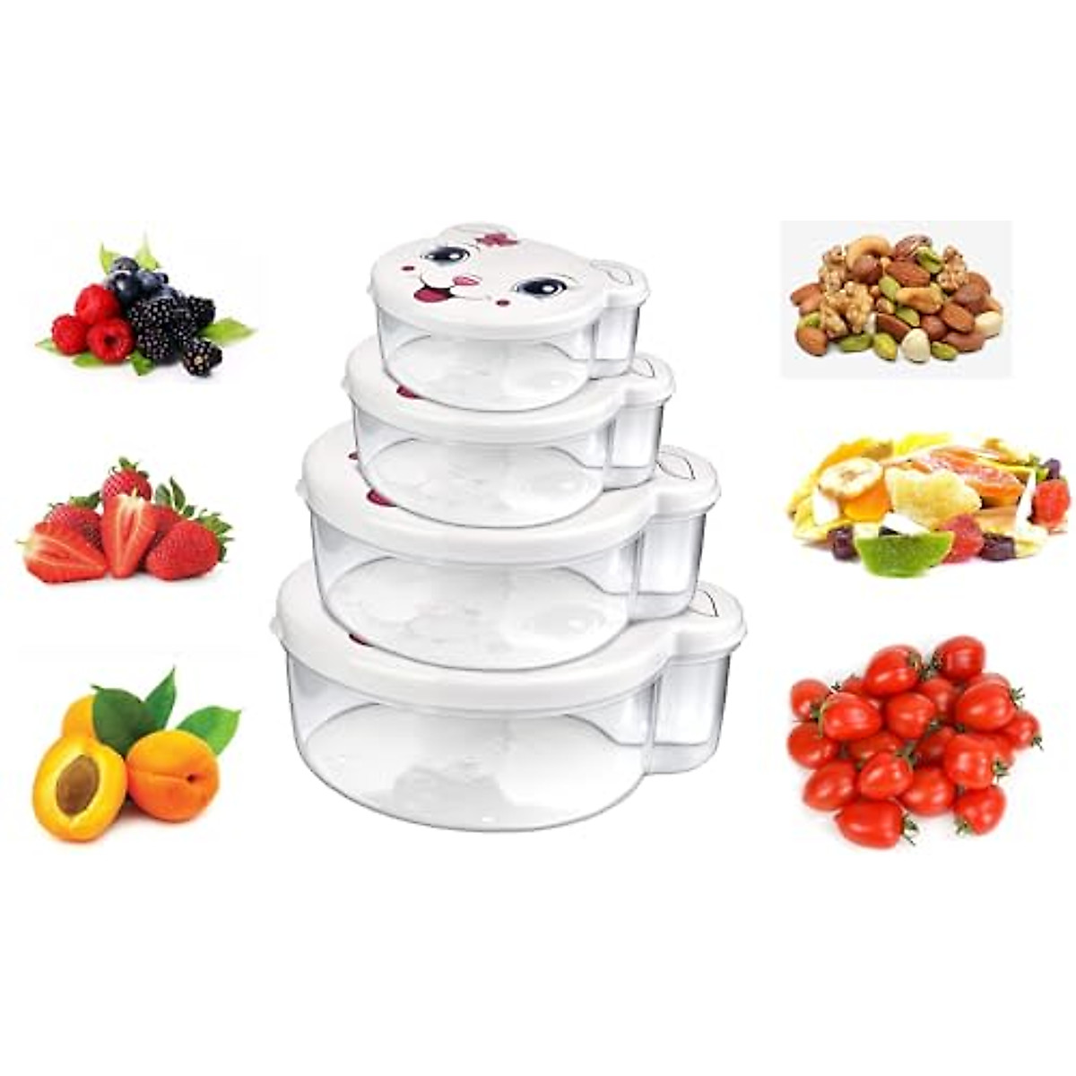 Food Storage Containers with lids 8 Pack (16 Pieces), Snack Containers Cute Plastic Animal Print Storage Lunch Box, Easy open Stackable Bpa Free Plastic, Space-Saving (Dog)