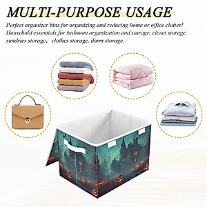 BOESI Castle and Halloween Pumpkin Pattern Foldable Storage Baskets Fabric Boxes with Handle Organizers with Flip-Top Lids Storage Bins for Home Bedroom Office