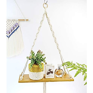 MYARTREE Floating Shelf, Macrame Wall Hanging Shelf,Rope Swing Storage Decor for Living Room, Bedroom, Bathroom or Office(16.5x5.9x0.51inch, Natural Color)