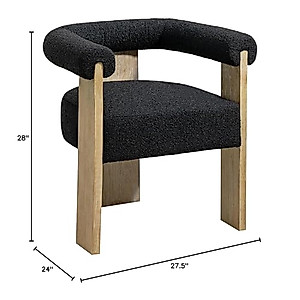 Meridian Furniture 566Black-C Barrel Collection Mid-Century Modern Dining Chair with Solid Wood Natural Finish, Rich Black Boucle Fabric, 27.5" W x 24" D x 28" H, Black