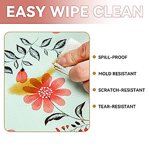 RAY STAR Shelf Liner, 12 Inch x 10 Feet Non Adhesive White Daisy Red Floral Cabinet Liner for Pantry Drawer Vanity, Strong Grip Non Slip Waterproof, Shelf Liners for Kitchen Cabinets