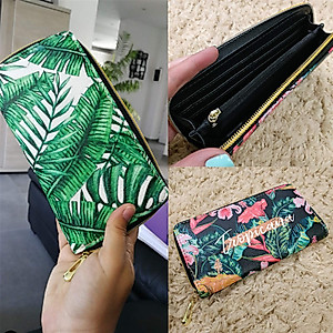 QIZHAOLAN Women Teen Girls Purse Zipper Leather Clutch Wallet Stylish Sunflower Cow Moneybag for Travel Daily Shopping Beach Gifts