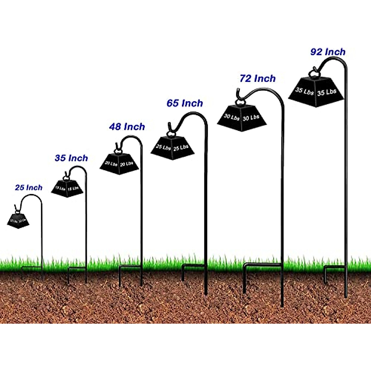 Ashman Black Shepherd Hook 48 Inch (2 Pack), 10MM Thick, Super Strong, Rust Resistant Steel Hook Ideal for Use at Weddings, Hanging Plant Baskets, Solar Lights, Lanterns, Bird Feeders.