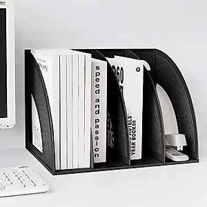 SAYEEC File Holder Storage Folder 4 Compartment Standing Desktop Hollow Organizer Black File Shelf Frame Thicken Plastic Paper Notebook Magazine Bookstore for Office School Supplier Students