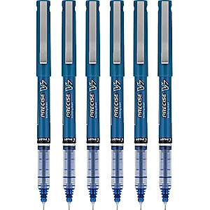 Pilot Precise V7 Stick Rolling Ball Pens, Fine Point, Blue Ink, 6 Pack