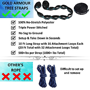 Gold Armour Camping Hammock - Extra Large Double Parachute Hammock (2 Tree Straps 32 Loops,20 ft Included) USA Brand Lightweight Nylon Adults Kids, Camping Accessories Gear (Gray with Bug Net)