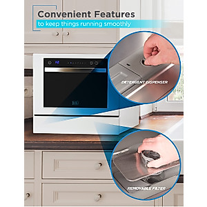 BLACK+DECKER BCD6W Compact Countertop Dishwasher, 6 Place Settings, White