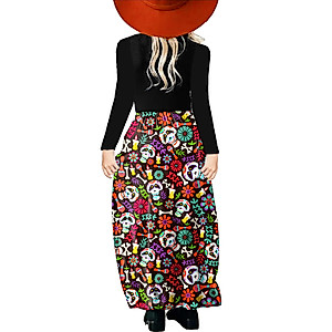 Girl's Halloween Dresses Sugar Skull Day of The Dead Skeleton Cosplay Maxi Dress 11-12 Years