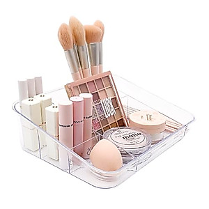SUNFICON Makeup Tray Organizer Cosmetic Display Case Office Stationery Storage Holder Countertop Storage Unit Makeup Box for Bathroom Drawers,Vanities Office Desk,Washable Crystal Clear Acrylic