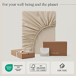 Double Stitch by Bedsure Cotton Tencel™ Lyocell Percale Duvet Cover and Fitted Sheet Bundle, 1 Cotton Tencel Lyocell Duvet Cover Set, 1 Cotton Tencel Lyocell Queen Fitted Sheet, King, Sandstone