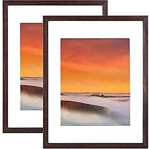 BSRHOME 11x14 Picture Frame Set of 2, Display Pictures 8x10 with Mat or 11x14 Without Mat for Tabletop Display and Wall Mounting, Distressed Brown