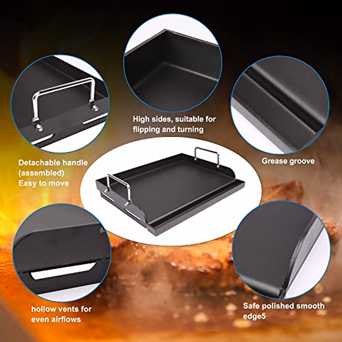 Uniflasy Nonstick Coating Cooking Griddle for Gas Grill, 25"x16” Griddle Plate Insert for Gas Stove, Charcoal/Electric Grill Gas Grill Large Flat Griddle Top Plate for Camping & Tailgating Grilling