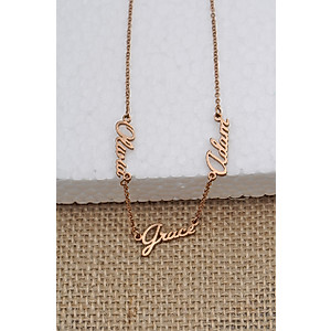 GR35Z9 Custom 3 Name Necklace Personalized 18k Gold Plated Monogram Initial Womens Necklace