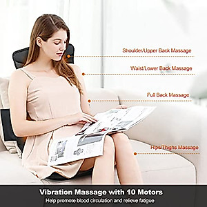 Giantex Back Massager for Back Pain, Chair Massage Pad Shiatsu Massage Seat with 10 Vibration Motors, Heat and 5 Nodes 3 Optional Speeds for Full Body Muscle Relax Kneading Massage Chair Pad