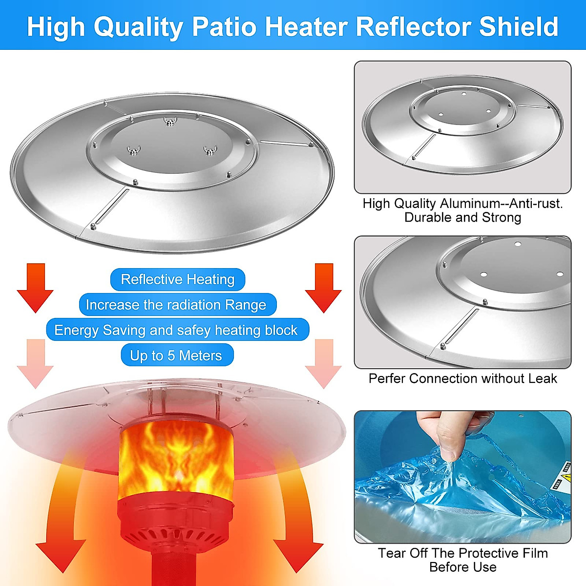ARLBA Upgraded Outdoor Patio Heater Reflector Shield, Propane Heat Reflector Shield Top for Outdoor Heaters，Outdoor Heater Replacement Dome Part with All Hardware,33" Universal Fit(3-Hole Mount)
