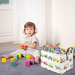 FXOLCSHE Rectangular Storage Bin,Collapsible Car Storage basket for boys,Waterproof PE Coating Storage,bedroom decor,Nursery hamper,Toy Organizer,Gift Basket(Vehicles)